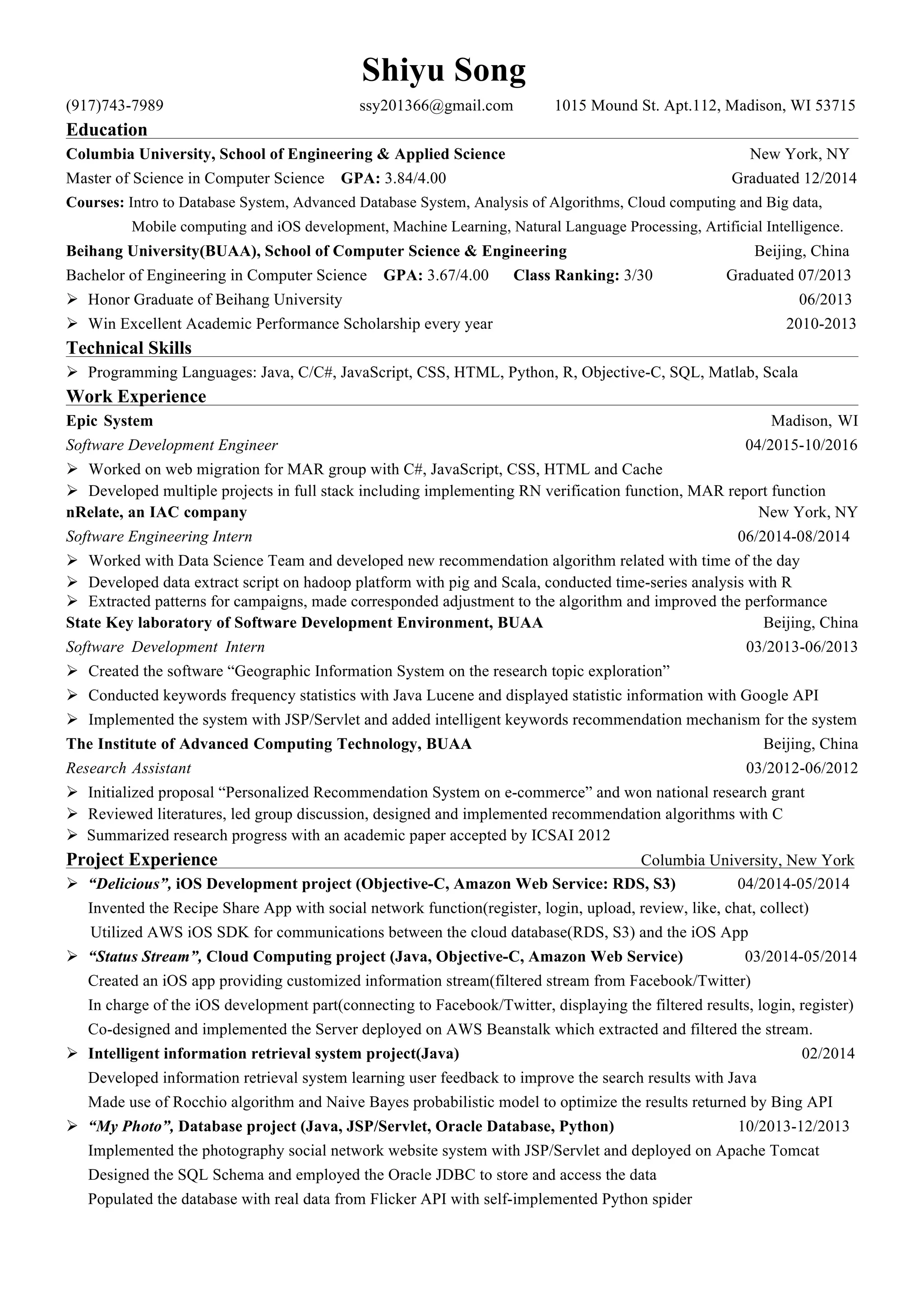 Resume_Shiyu Song2 | PDF
