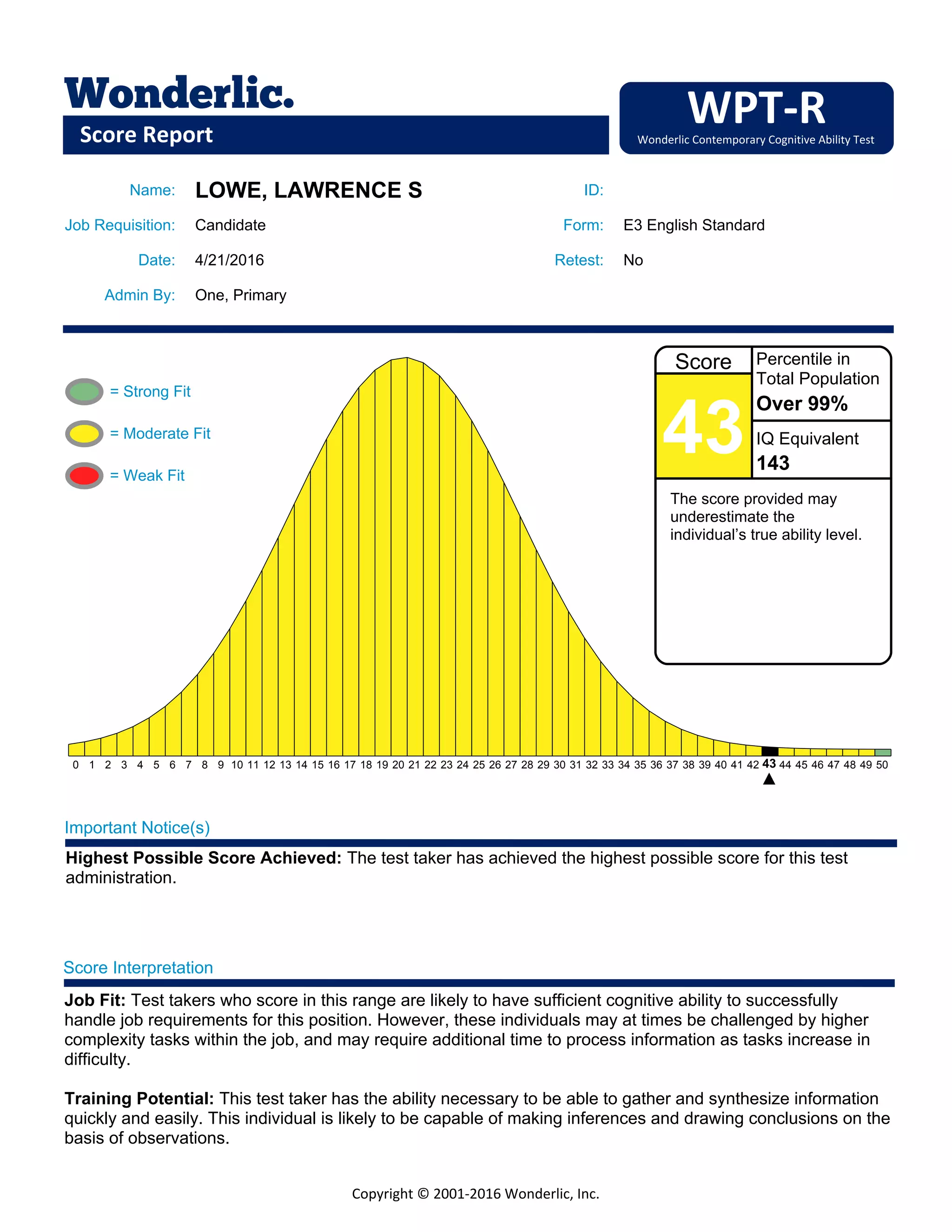 Lawrence Lowe WL Score | PDF