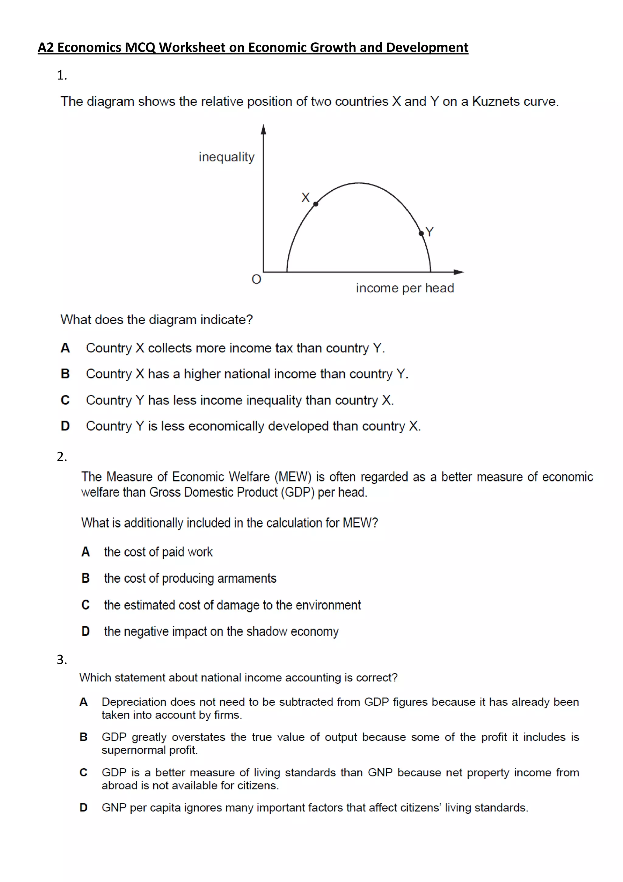A2 Economics MCQ Worksheet on Economic Growth and Development.pdf