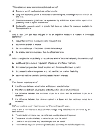A2 Economics MCQ Worksheet on Economic Growth and Development.pdf