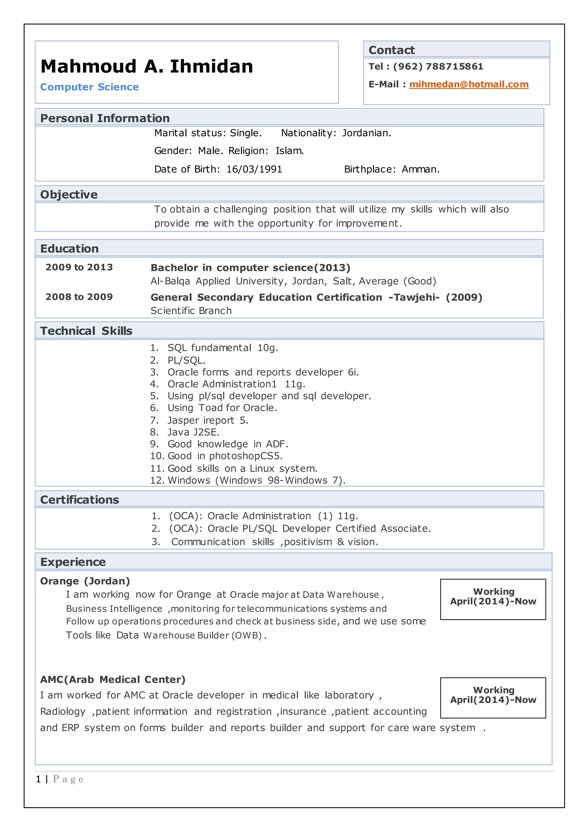 Mahmoud Ihmidan_CV | DOCX | Databases | Computer Software and Applications