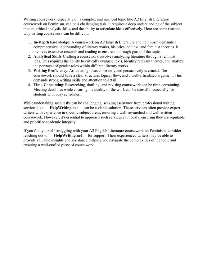 A2 English Literature Coursework Feminism | PDF