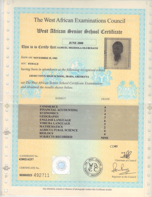 WAEC Certificate PDF WAEC Certificate PDF