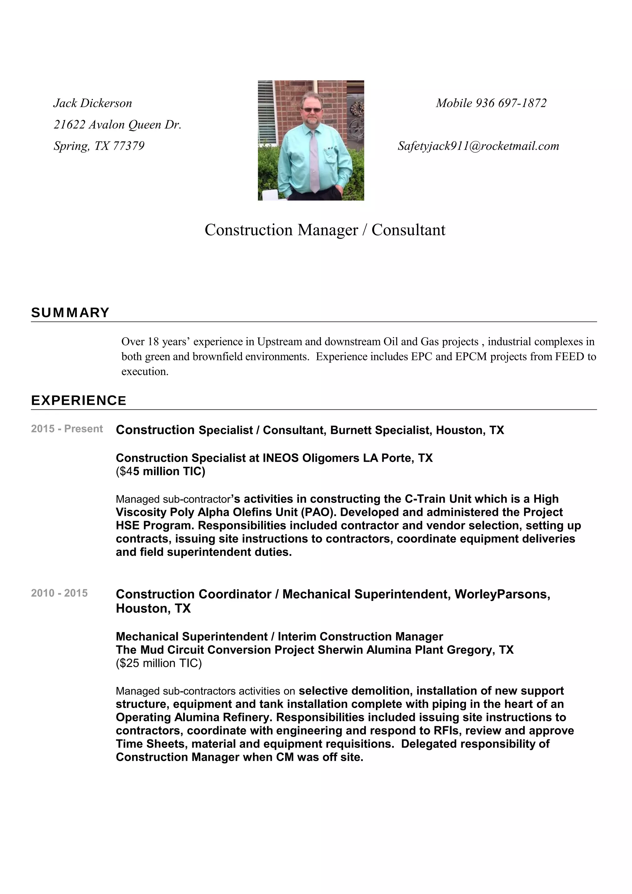 Construction Manager Resume | DOC