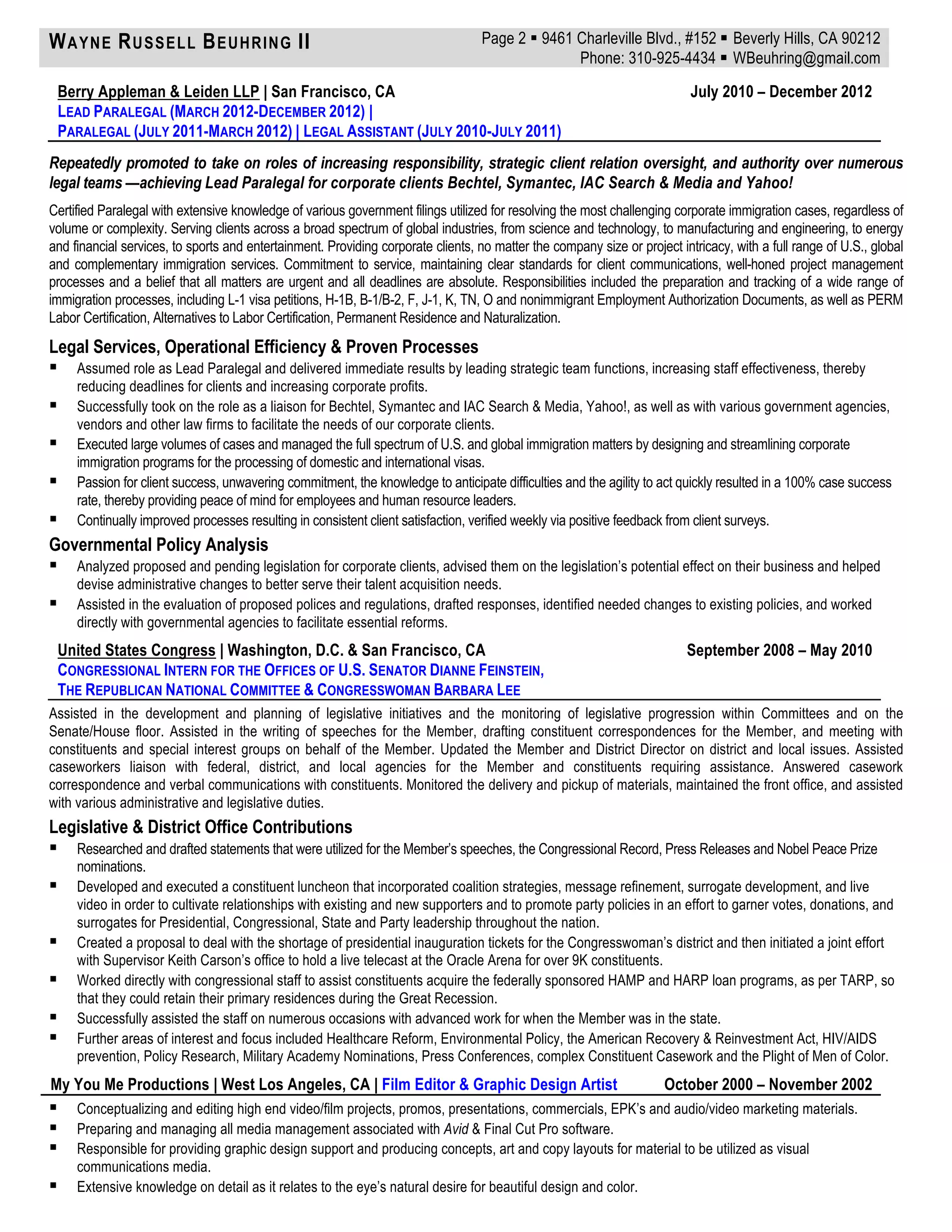WAYNE RUSSELL BEUHRING Resume 06.14.2015