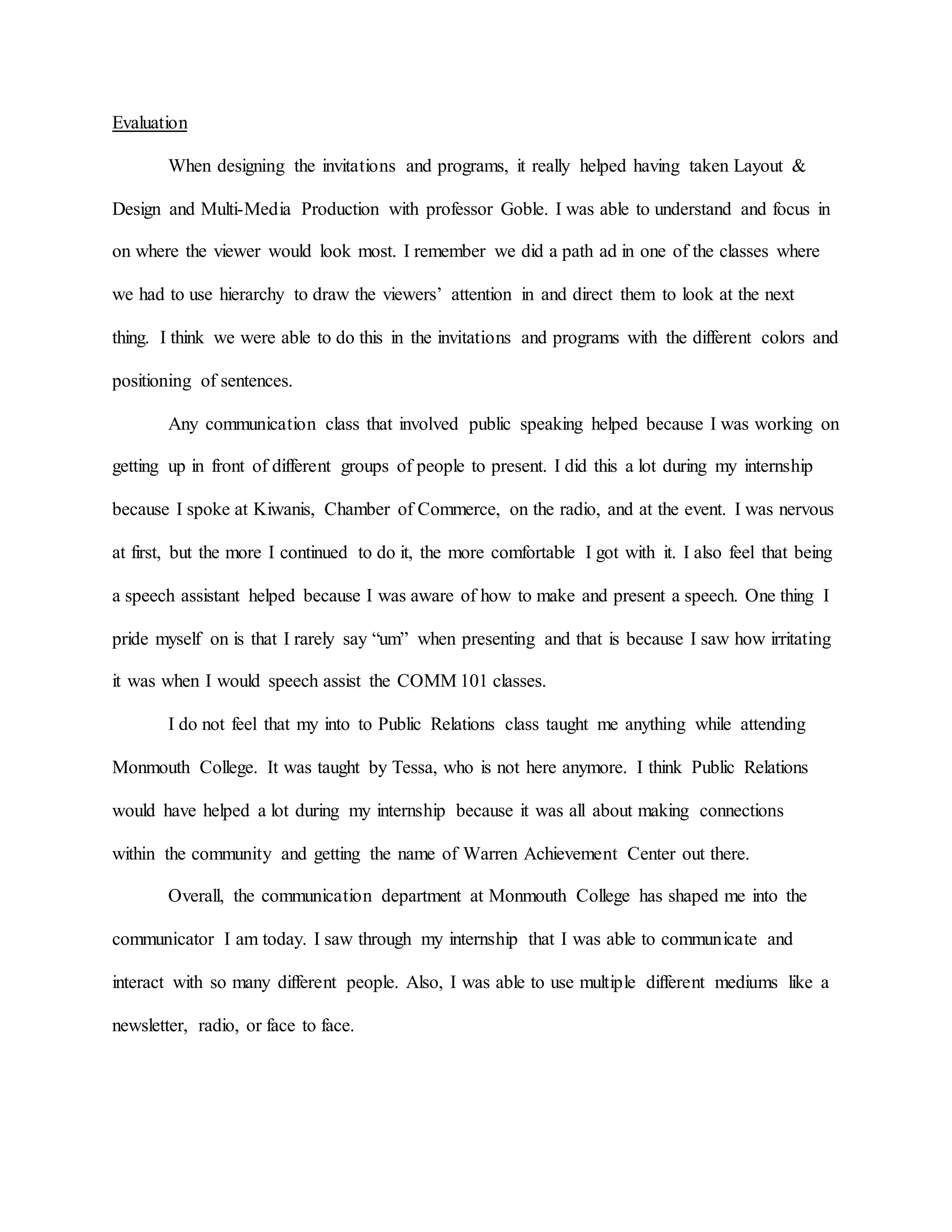 internship reflection | PDF