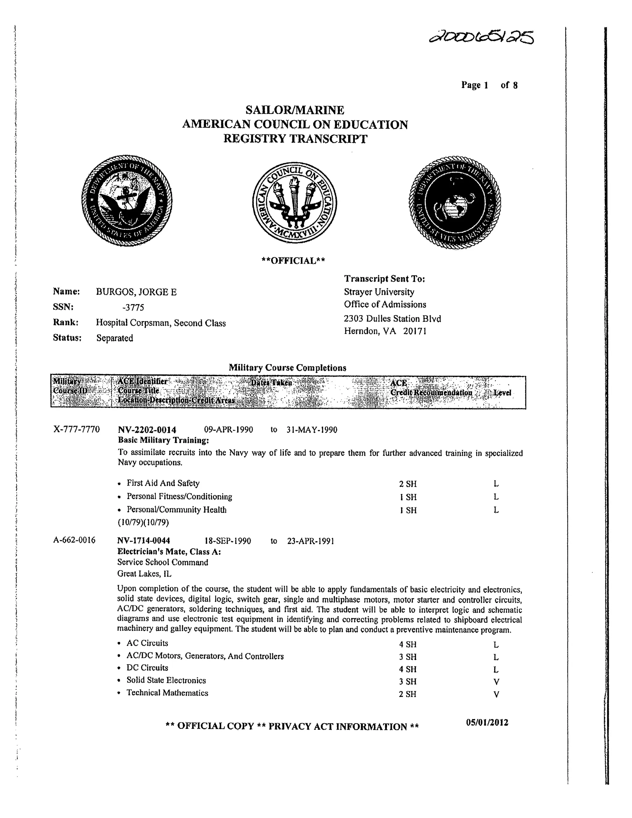 American Council Education Registry Transcripts | PDF