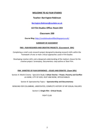 A2 Film Studies course handbook 2015-16 | DOCX | Screenwriting ...