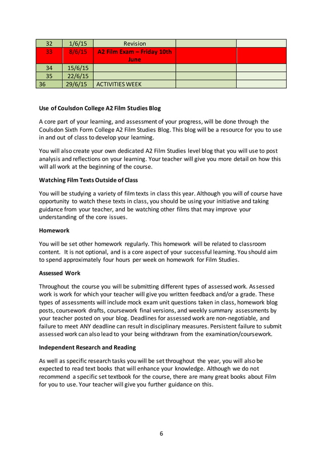 A2 Film Studies course handbook 2015-16 | DOCX | Screenwriting ...