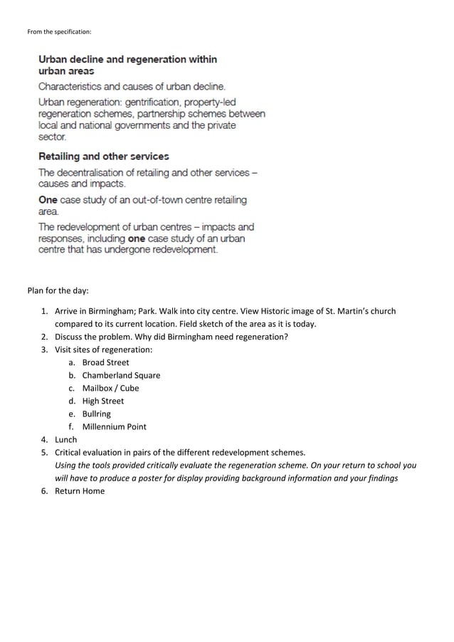 A2 Geography Urban Regeneration Booklet | DOCX | Landscaping | Home ...