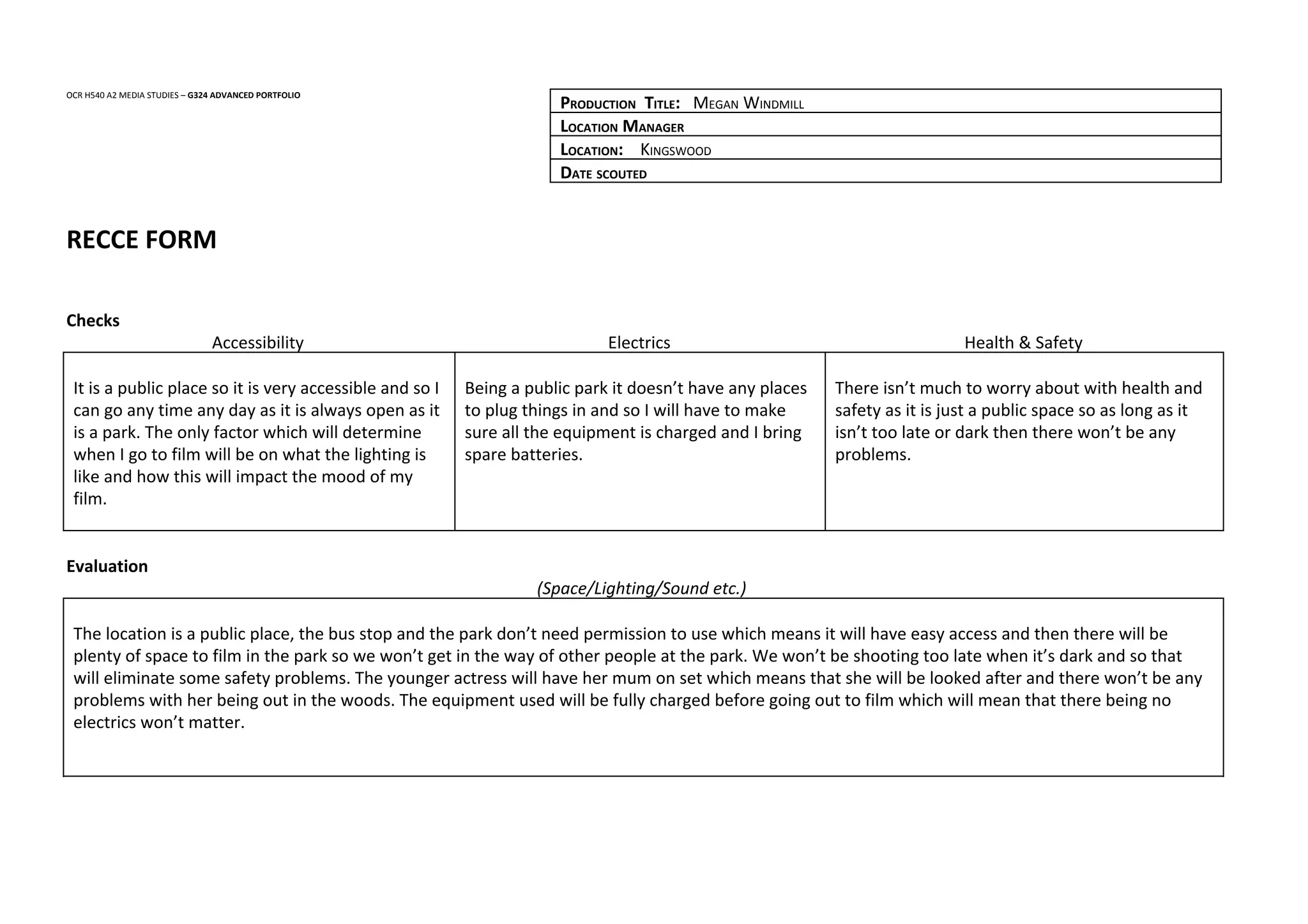 Location Recce Sheet | PPT