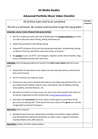 A2 media studies blog checklist | PDF