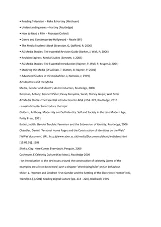 A2 media studies booklet | PDF