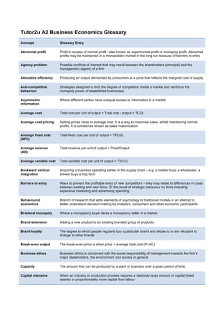 A2 Business Economics Glossary | PDF
