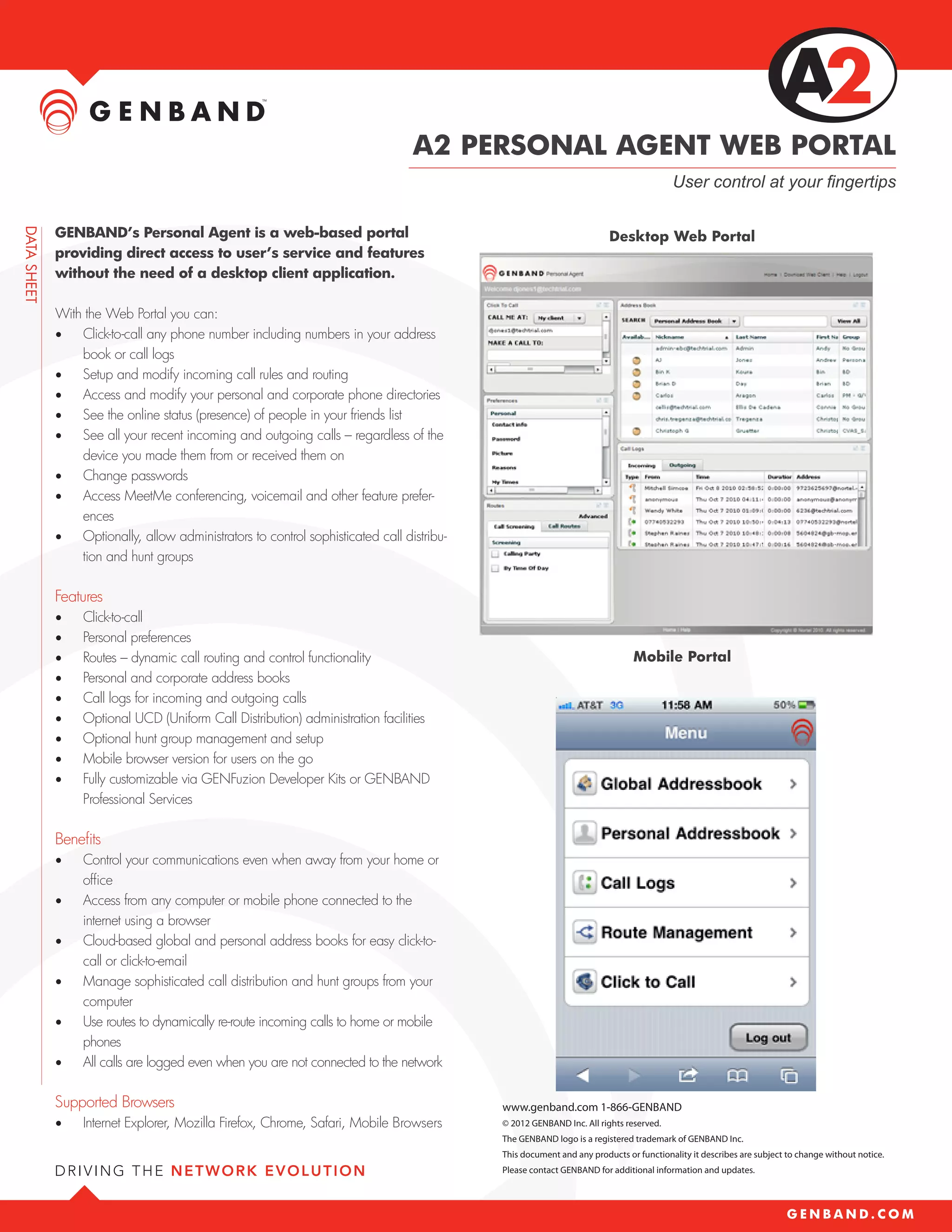 A2 Personal Agent Web Portal datasheet | PDF