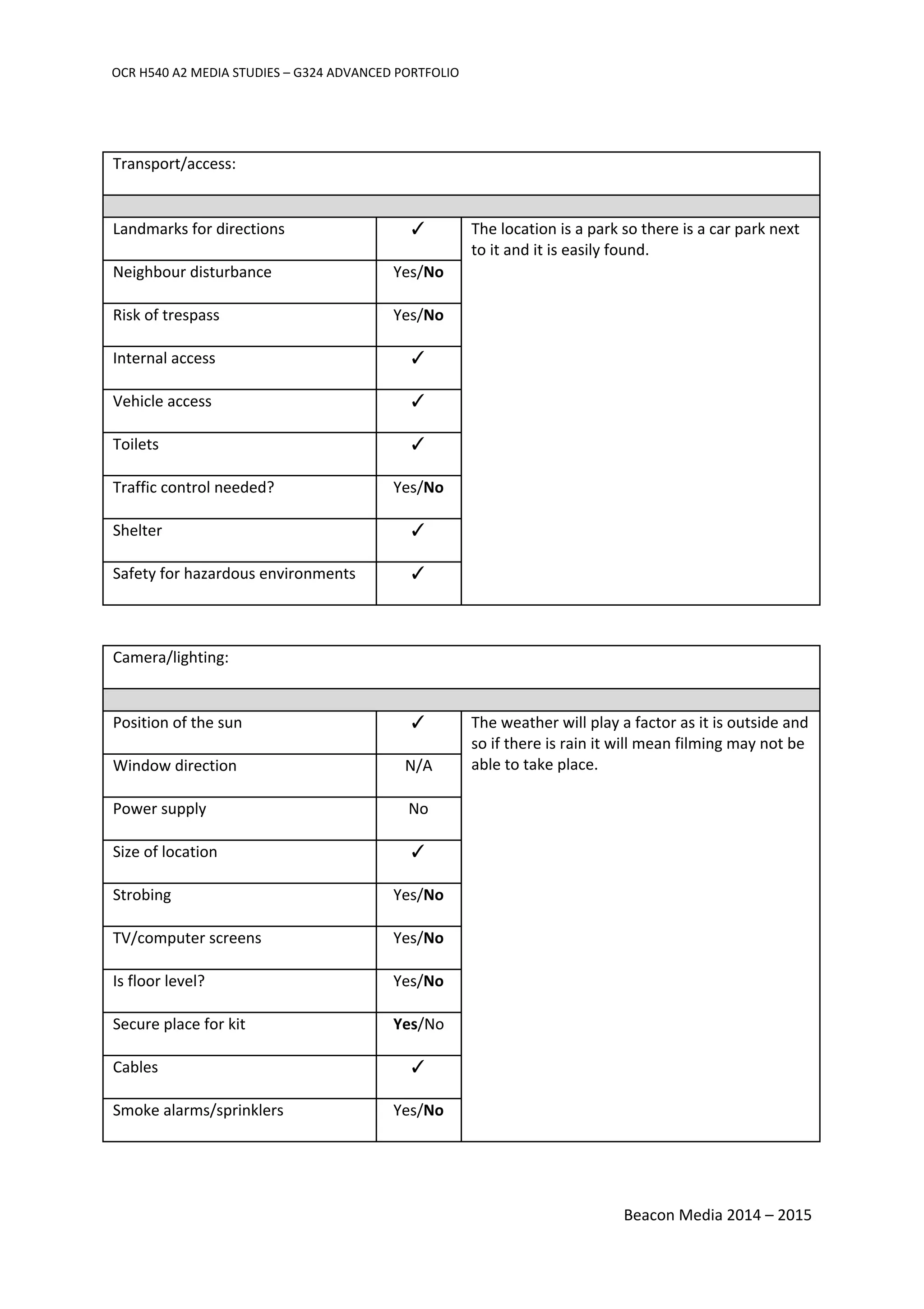 Recce Checklist | PDF | Travel