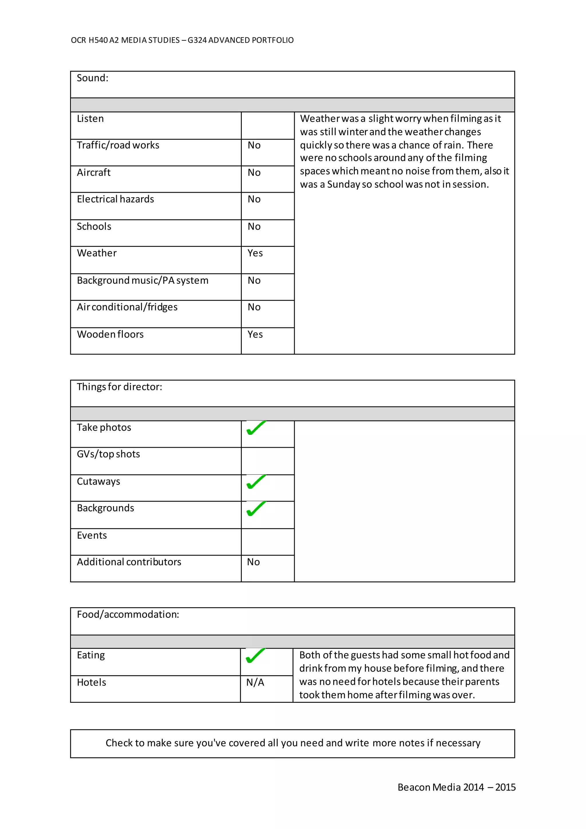 A2 recce checklist sheet | DOCX