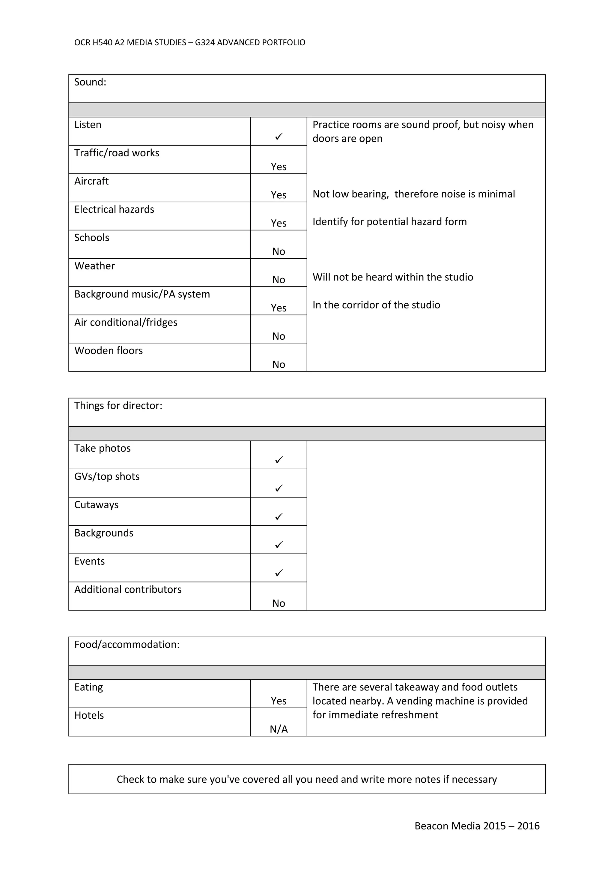 A2 recce checklist_ studio | PDF