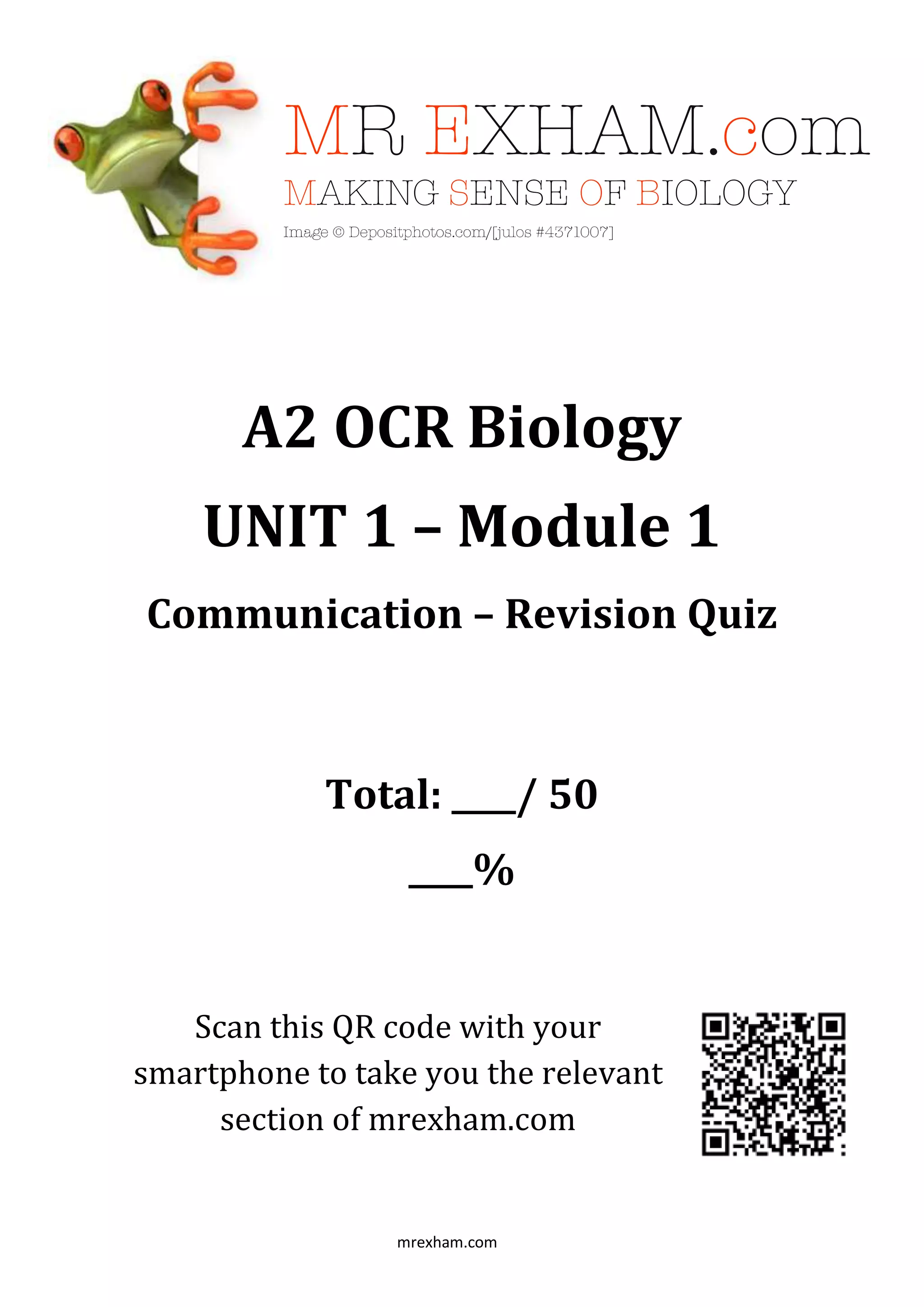 A2 OCR Biology - Unit 1 Module 1 Revision Test | DOCX