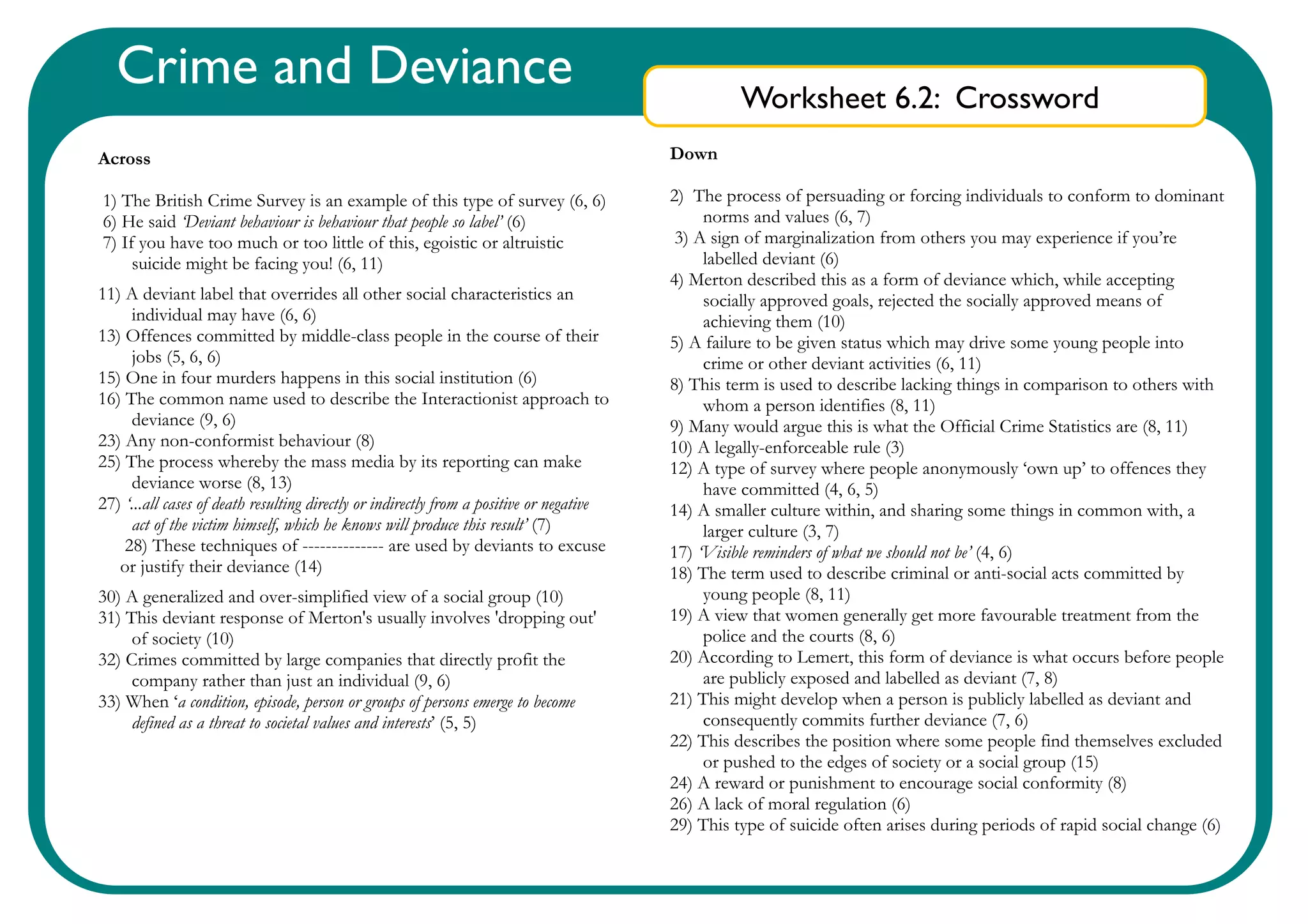 A2 worksheet 6.2 crossword | PDF