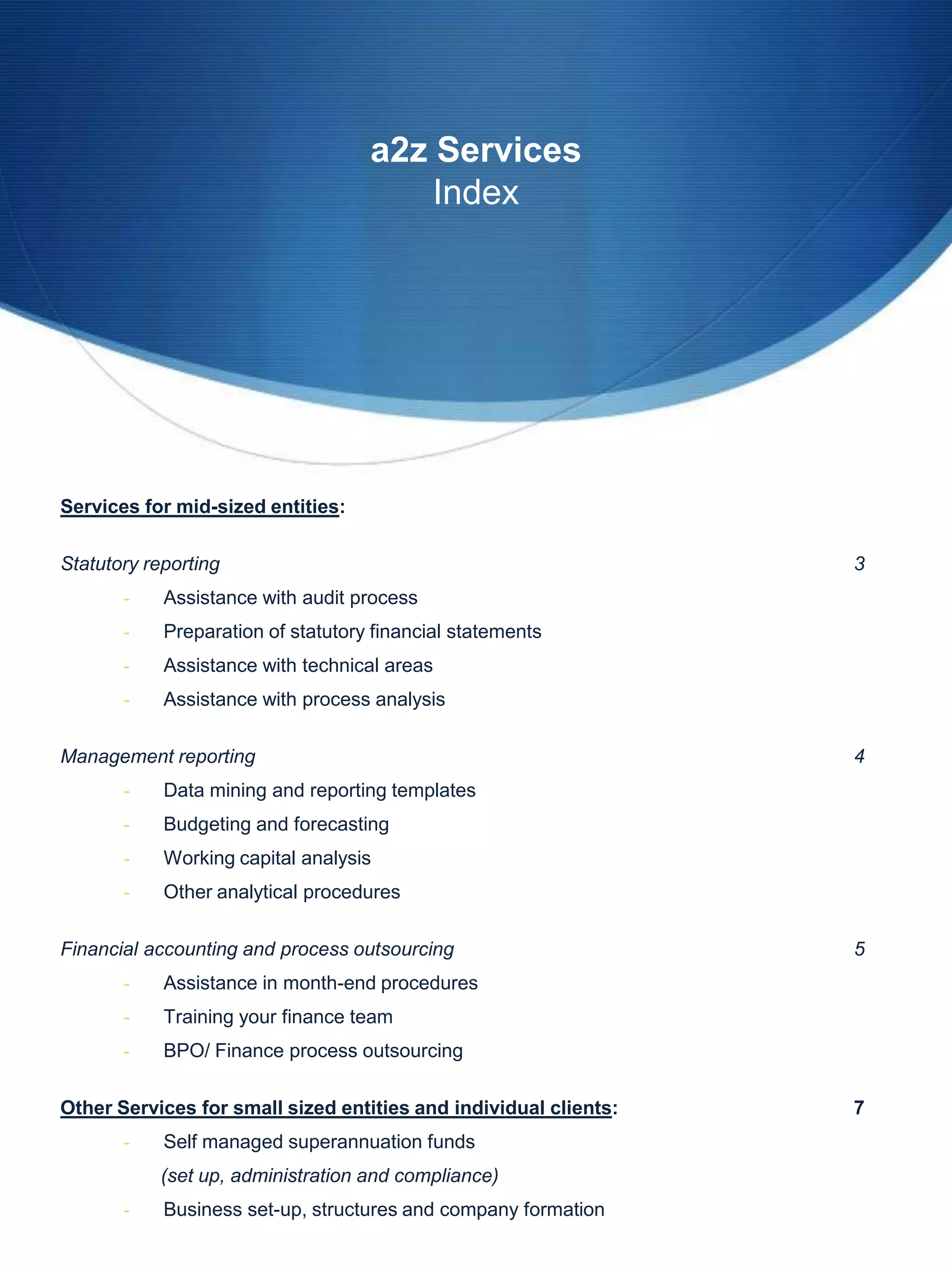 List of services we provide at a2z - Accounting and consulting services ...