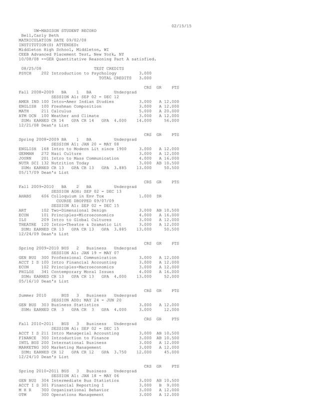 CarlyBellUnofficialTranscript | PDF