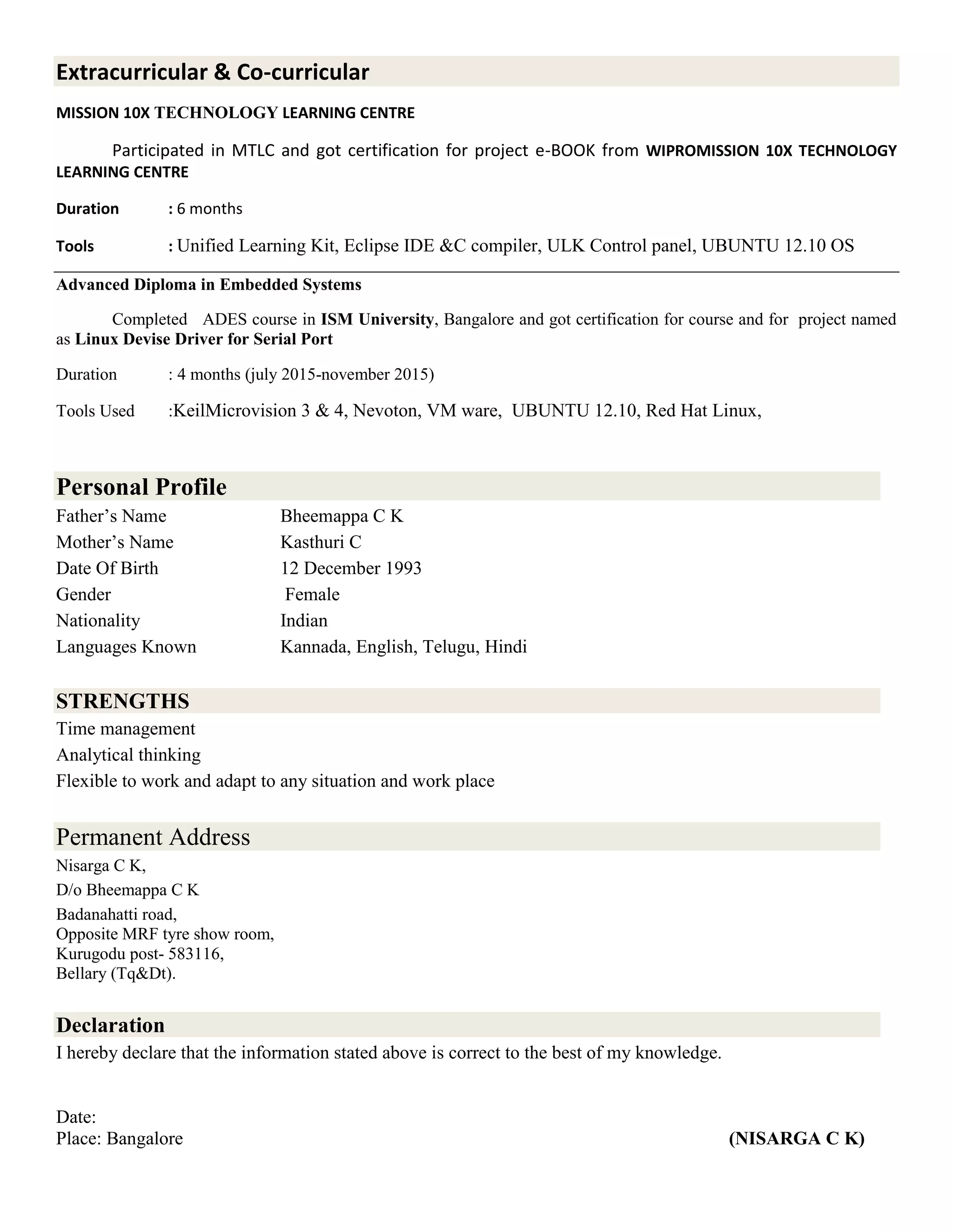 Nisarga resume1 | PDF