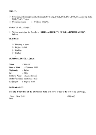 Asif New Resume | DOCX | Computer Networking | Computing