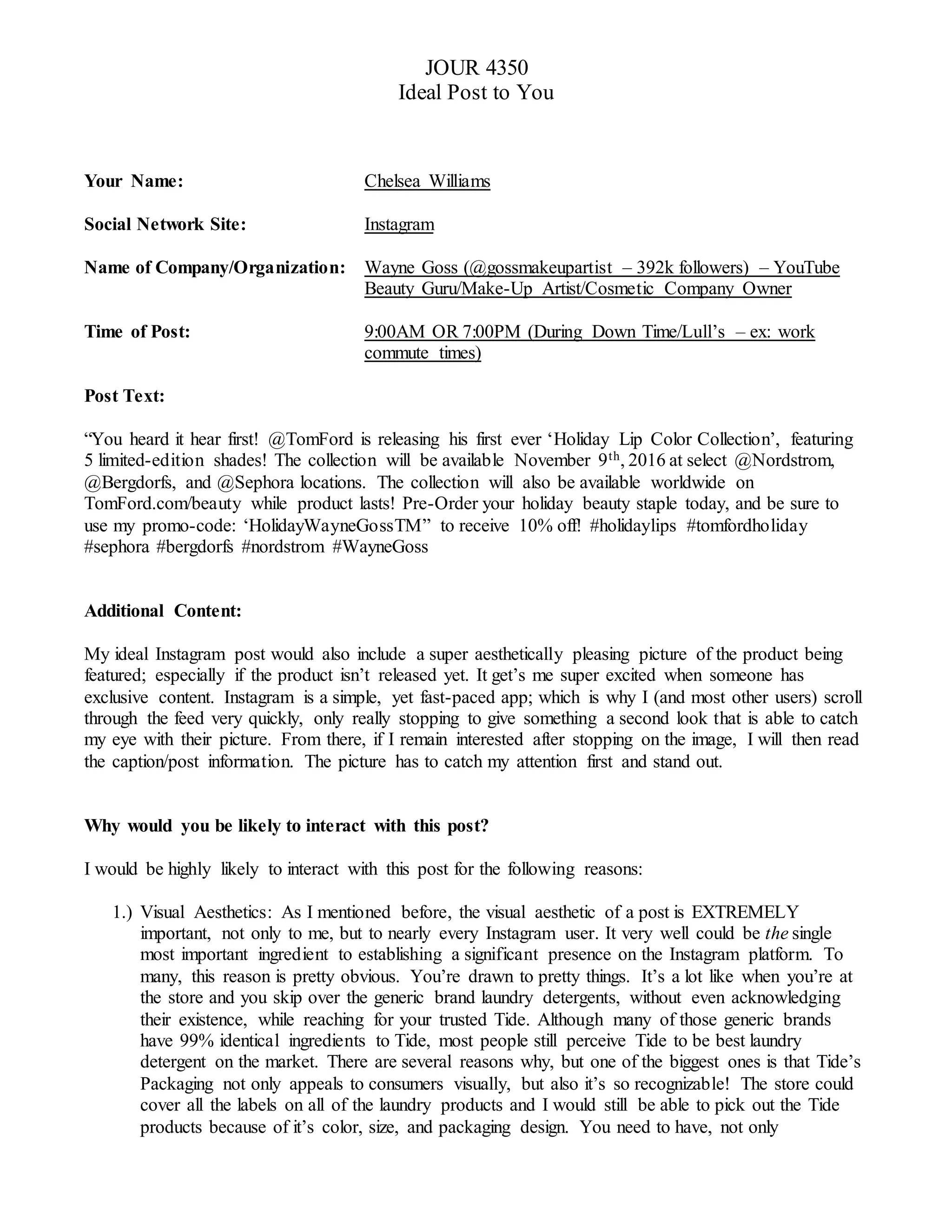 Social Media Diary & Analysis. ChelseaWilliams | DOCX | Social ...