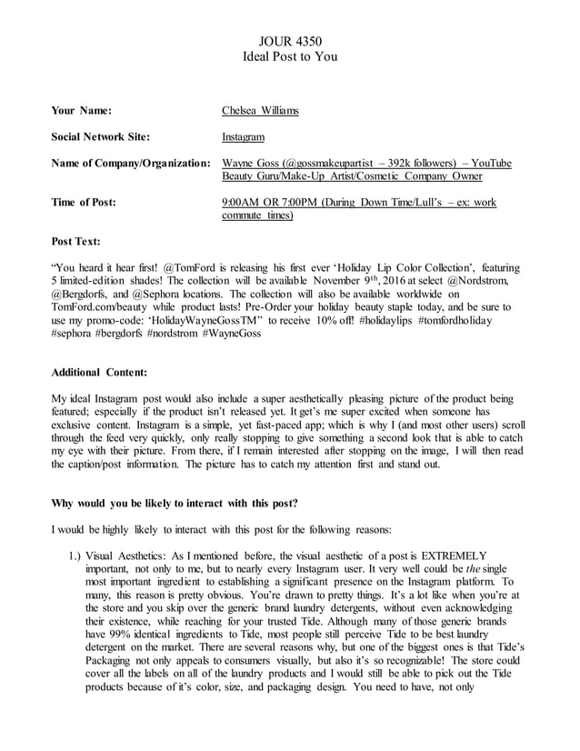 Social Media Diary & Analysis. ChelseaWilliams | DOCX | Social ...