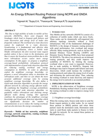 An Energy Efficient Routing Protocol Using NCPR and GNDA Algorithms | PDF