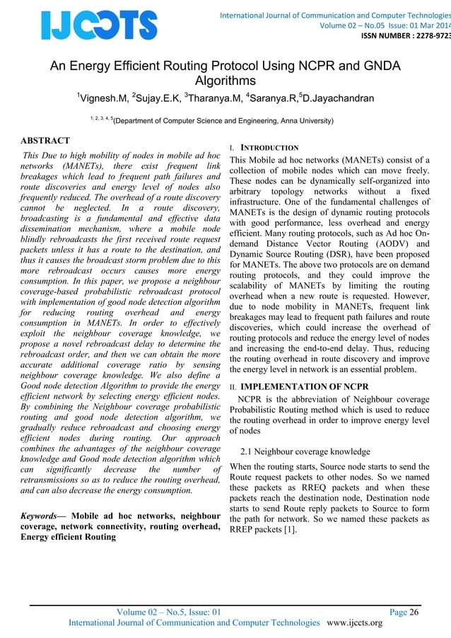 An Energy Efficient Routing Protocol Using NCPR and GNDA Algorithms | PDF