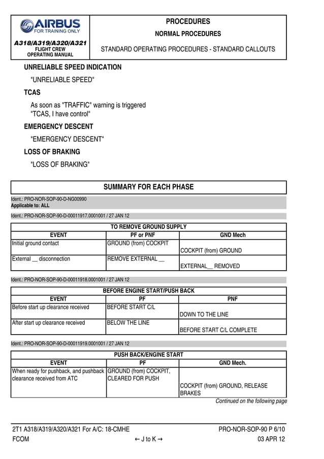 A320 Simulator Training procedure Notes for | PDF