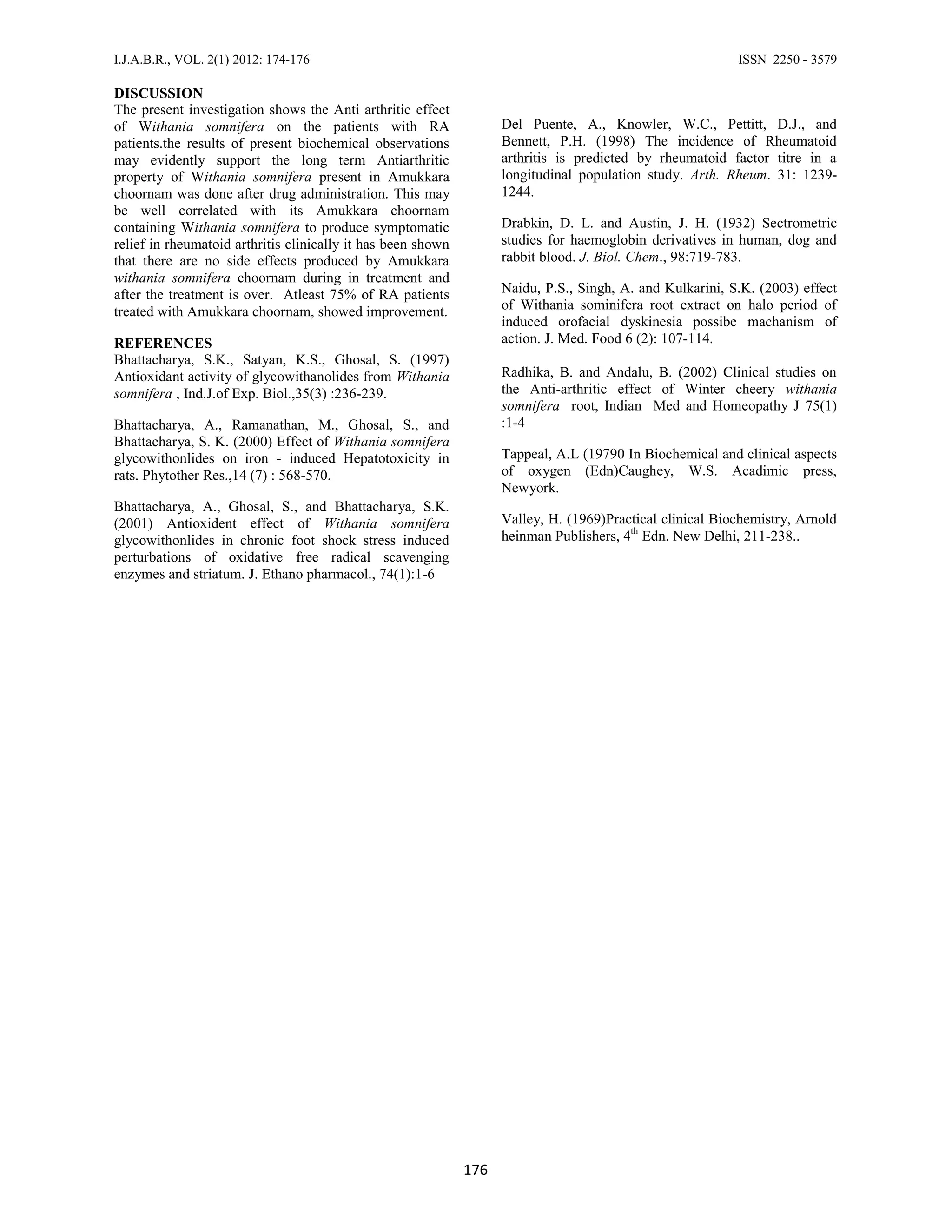 40.Anti-Arthritic effect of Amukkara (Withania somnifera) chooranam in ...