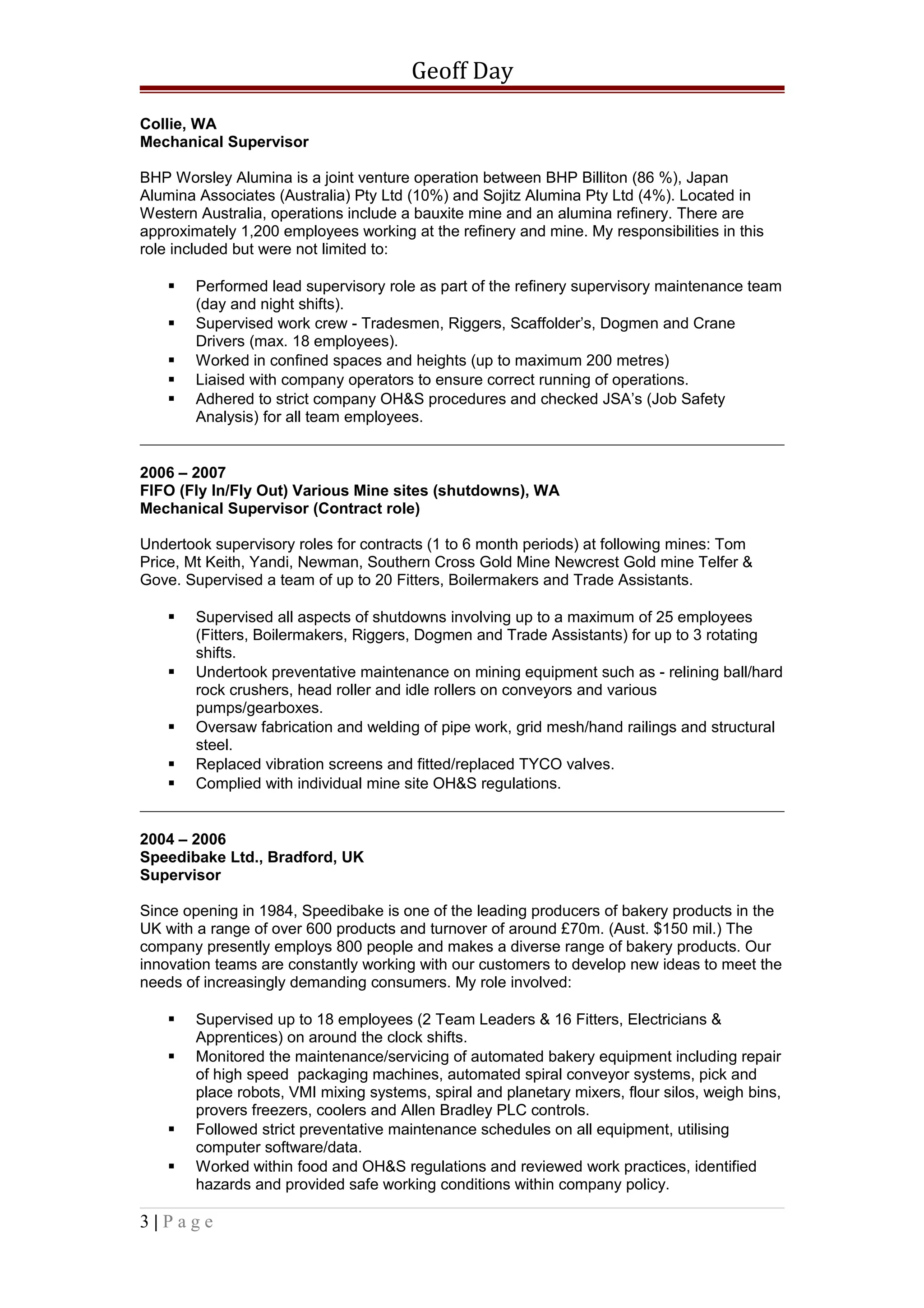 Geoff Day Mechanical CV | PDF
