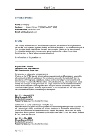 Geoff Day Mechanical CV | PDF
