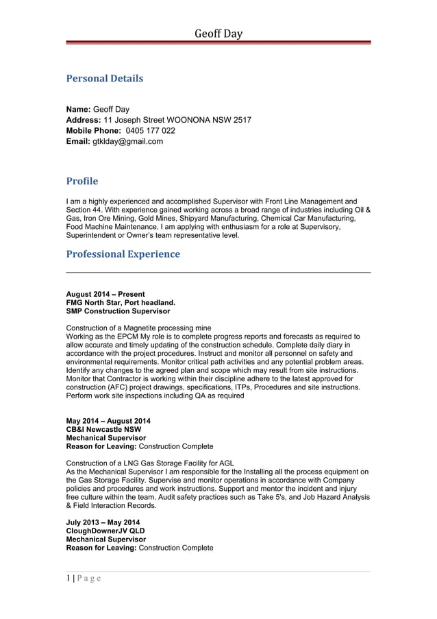 Geoff Day Mechanical CV | PDF