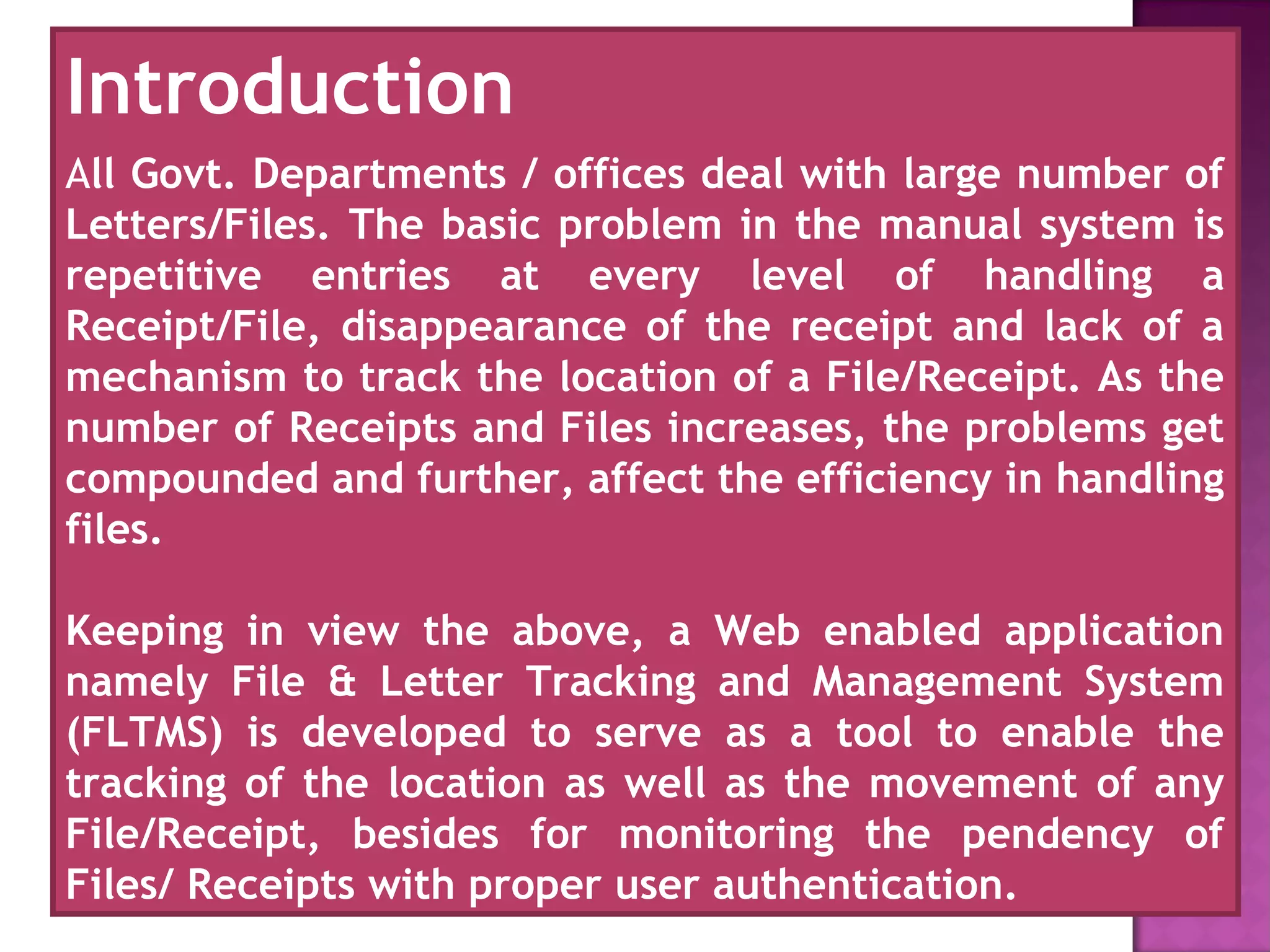 FILE & LETTER TRACKING AND MANAGEMENT SYSTEM | PPT