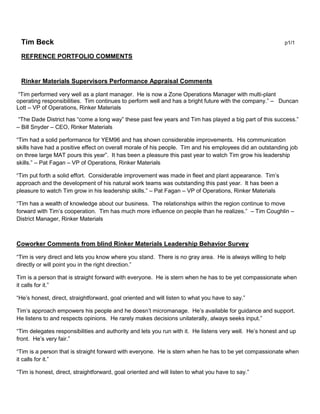 Reference Portfolio Comments | DOCX | Business | Business and Finance