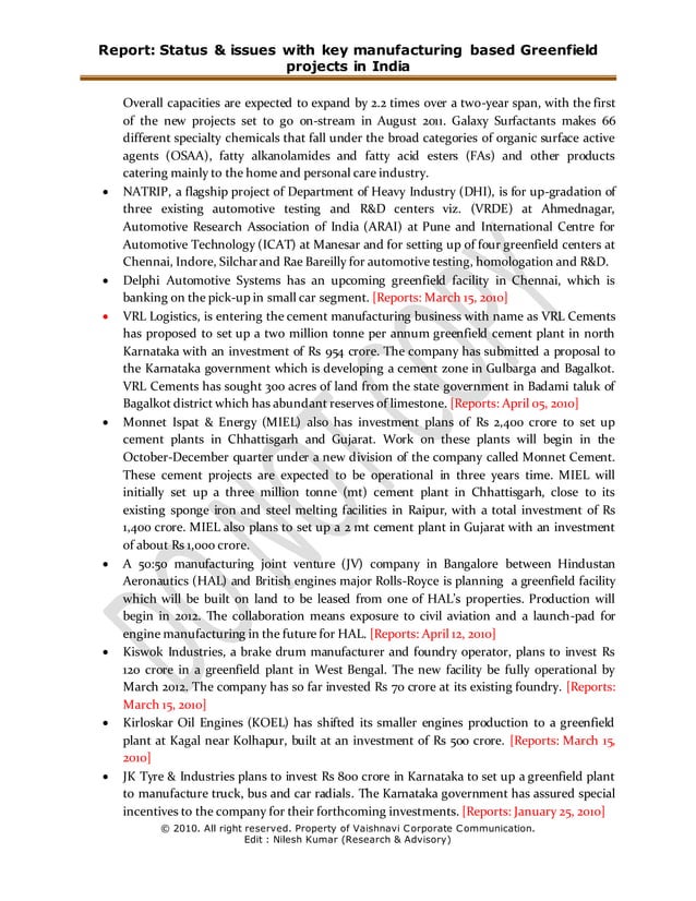 Greenfield projects manufacturing india status | DOCX | Commodities ...