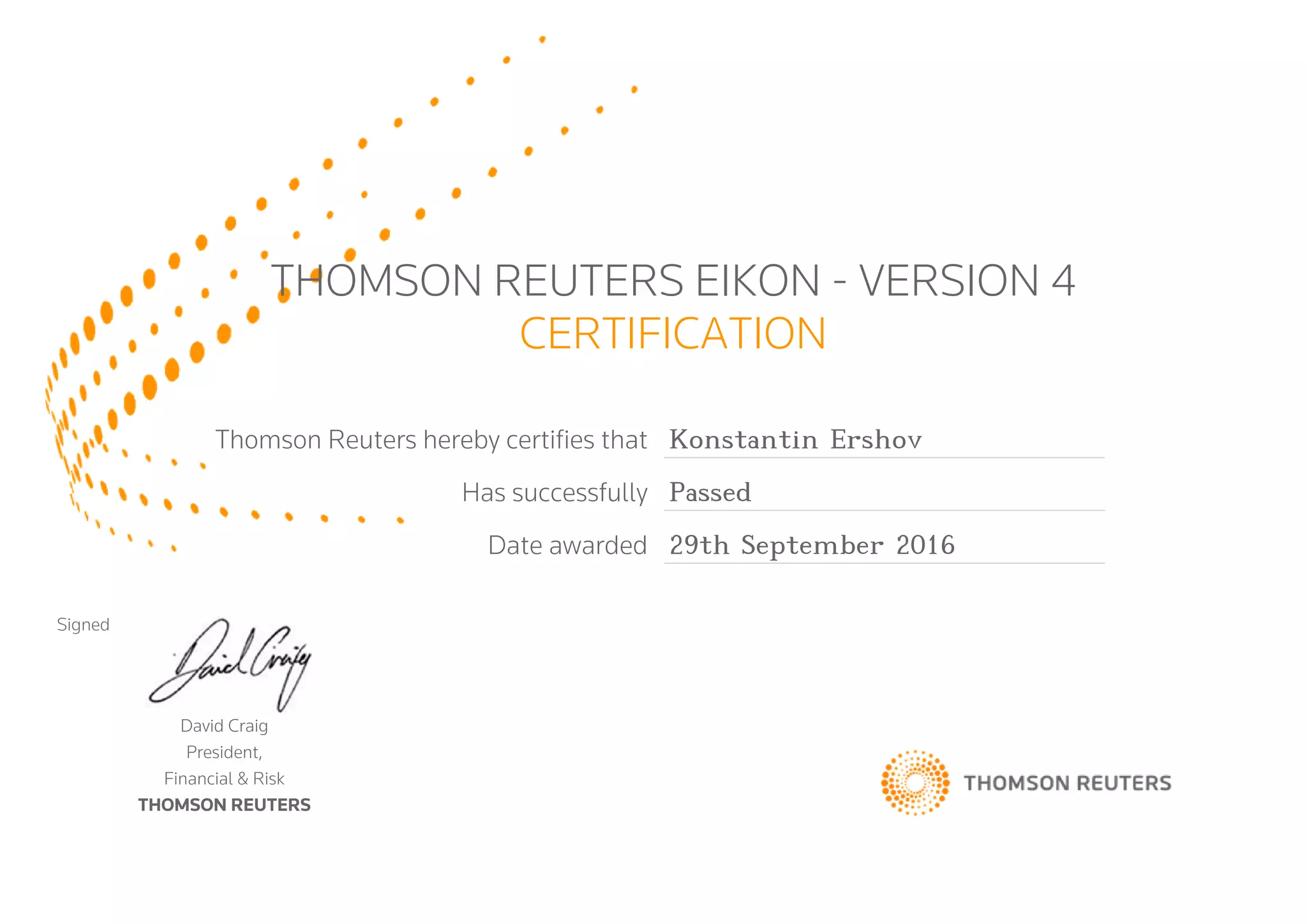 Thomson Reuters Certificate | PDF