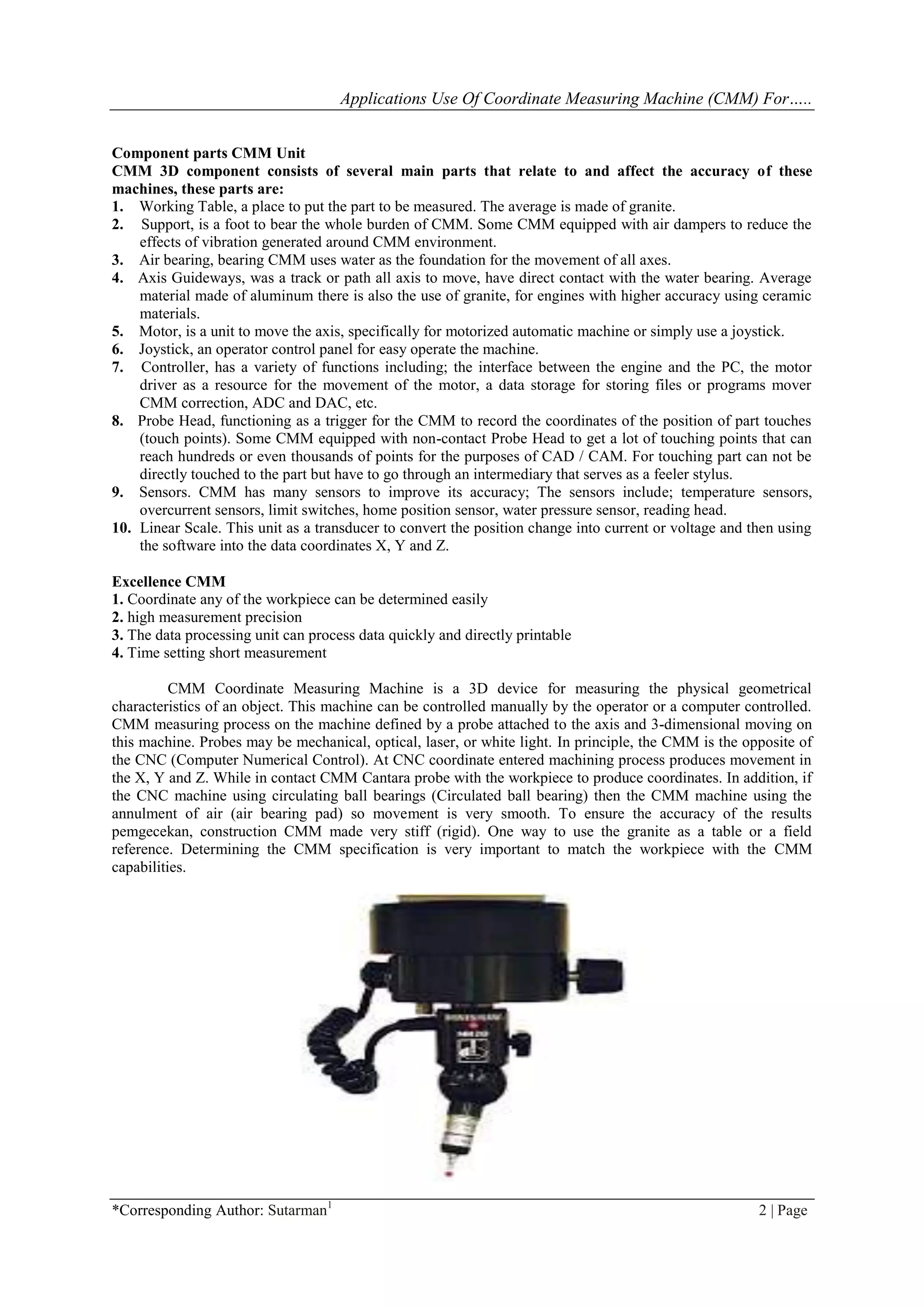 Applications Use of Coordinate Measuring Machine (CMM) for Measurement ...