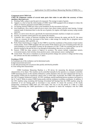 Applications Use of Coordinate Measuring Machine (CMM) for Measurement ...