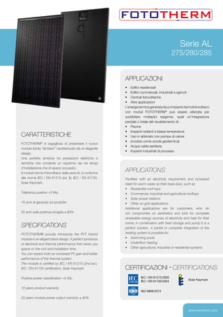 TECHNICAL DATASHEET FOTOTHERM SERIE AL | PDF