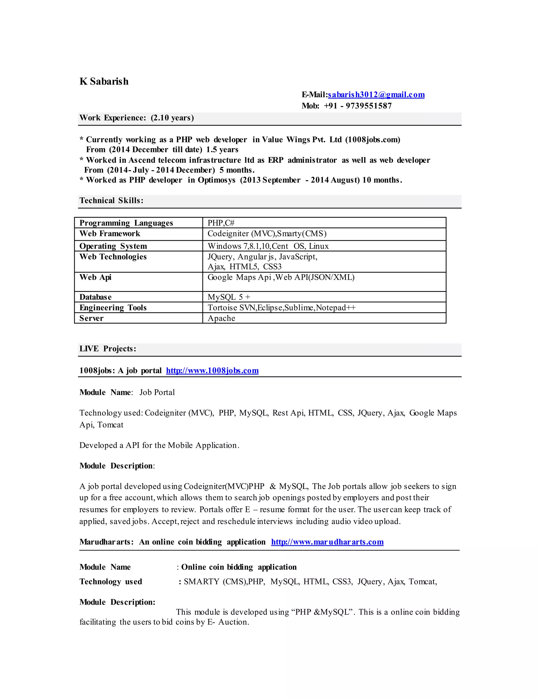 Sabarish_php_resume | DOCX