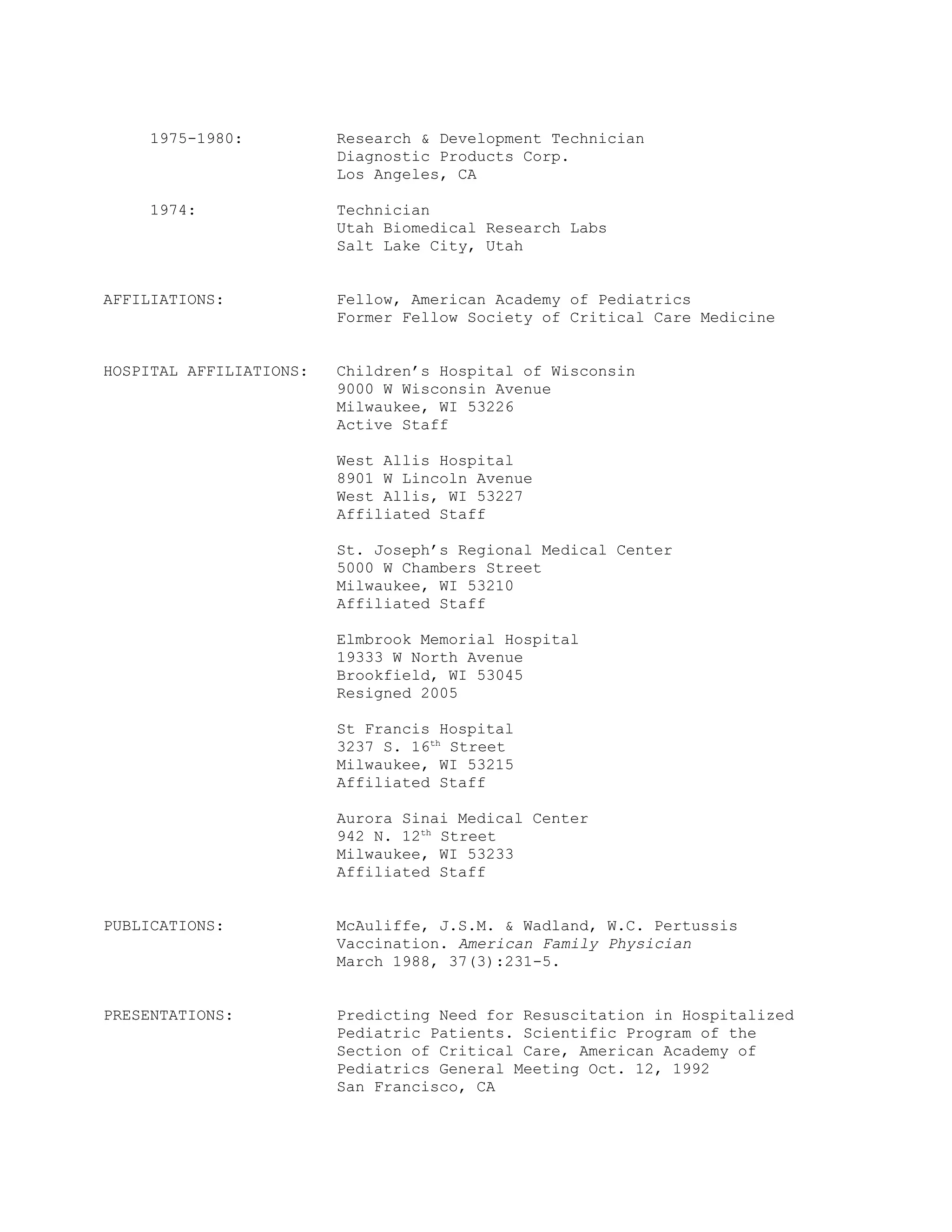 Janet McAuliffe MD CV (5) | DOC | Children\'s Health | Healthy Living