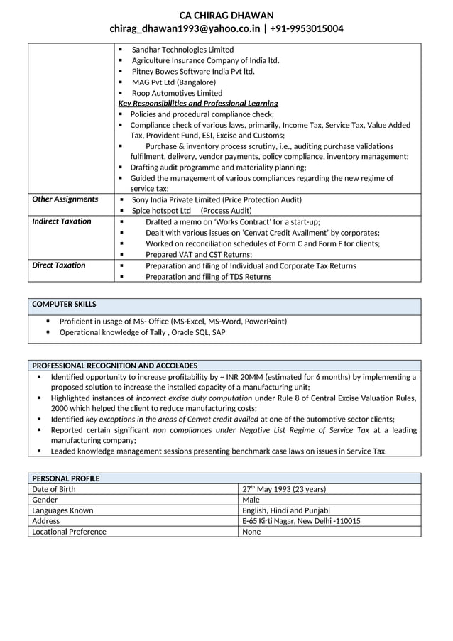Resume_Chirag | PDF | Business Accounting & Finance | Business