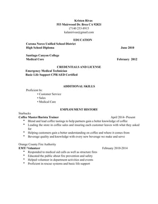 Kristen Rivas Resume 2016 | PDF