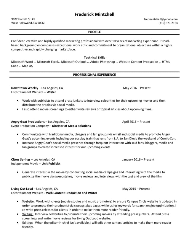 Resume for Frederick Mintchell | PDF