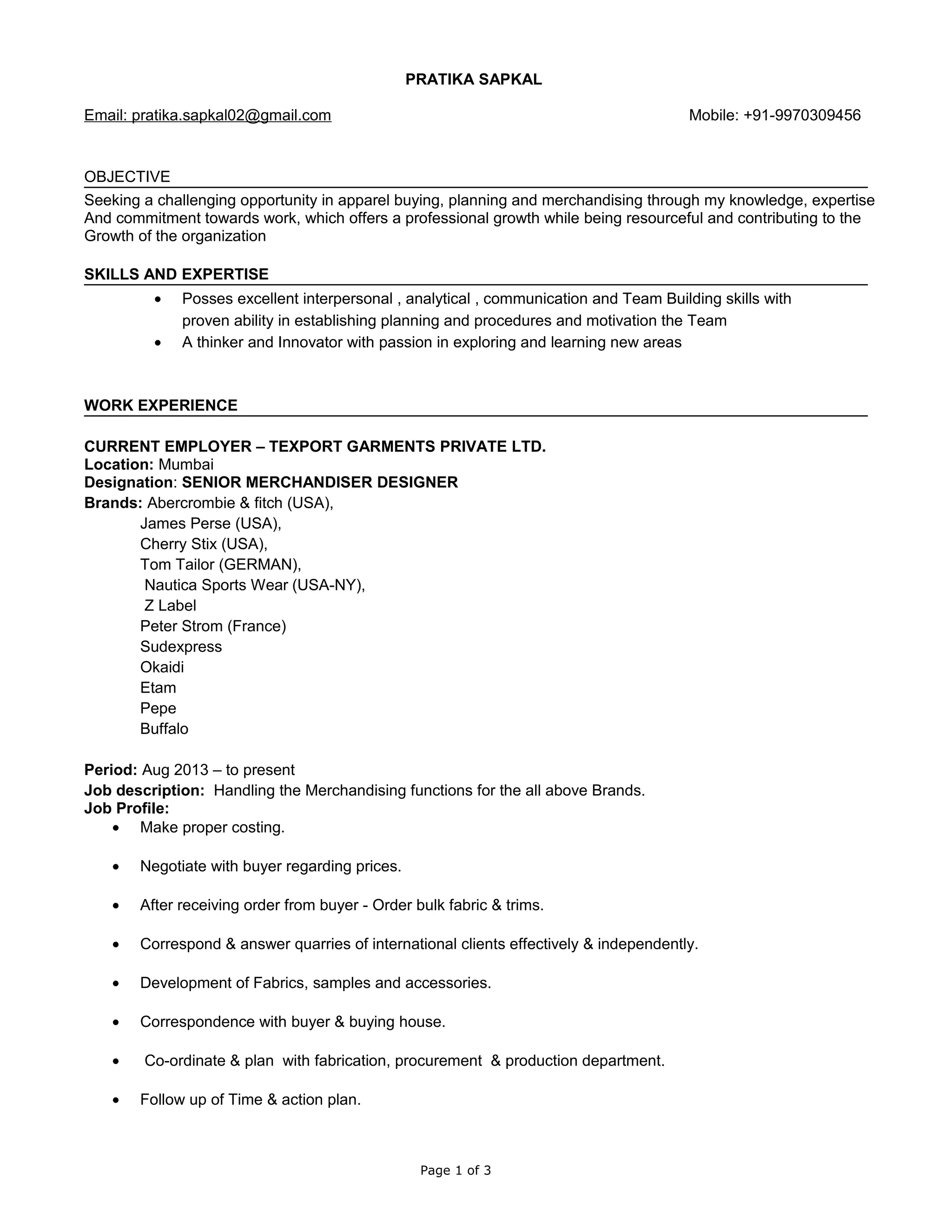 Pratika Sapkal CV | DOC